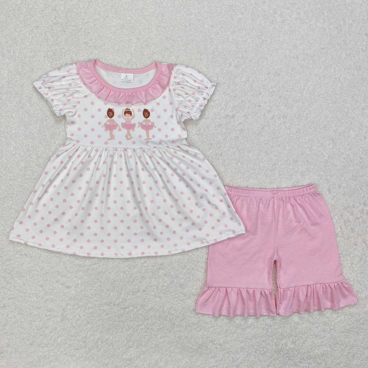 GSSO1732 girls pink puff sleeve Ballerina shorts outfits – SUTUTU06